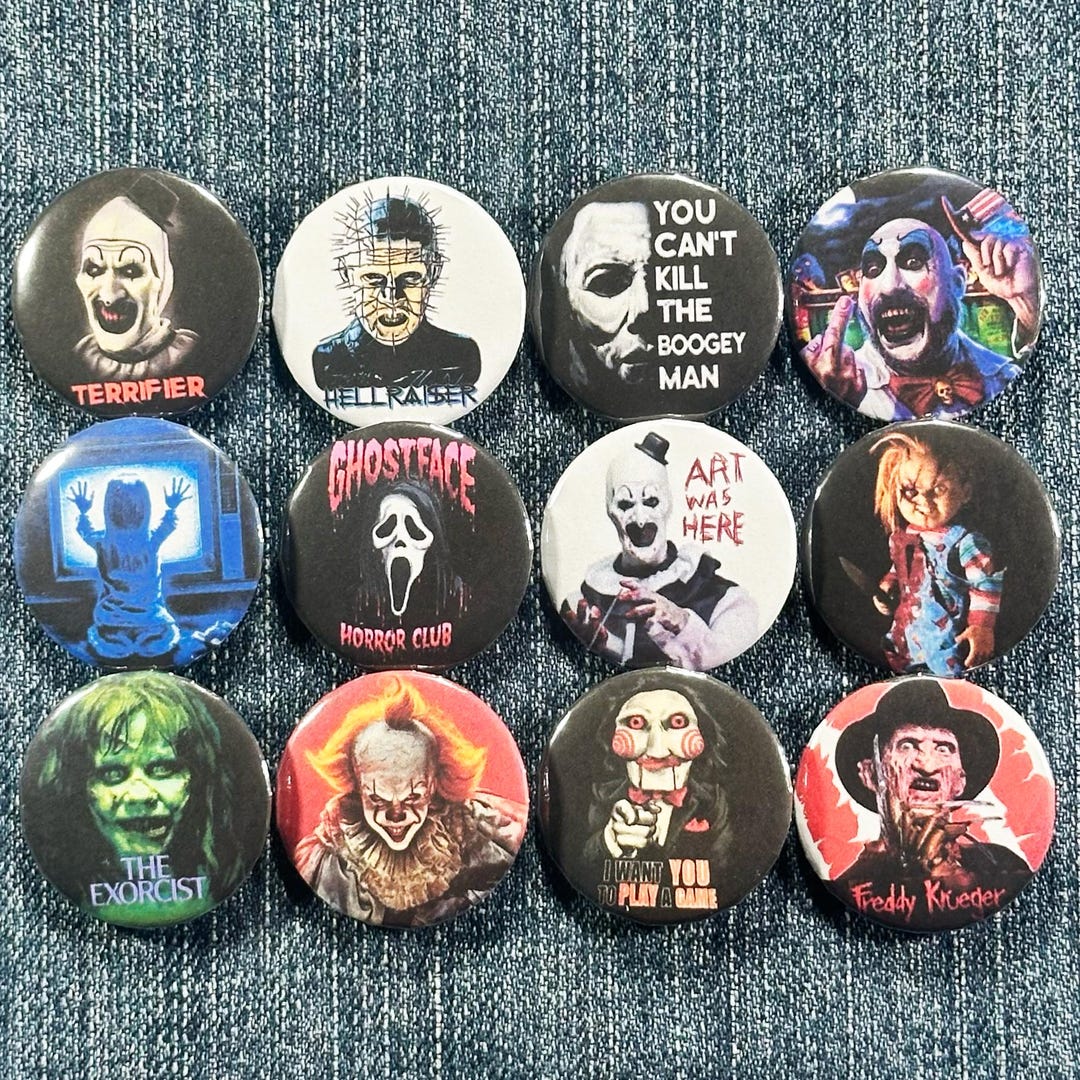 Horror Movie Halloween Pinback Buttons Lott of 12 Pins, Monster Spooky ...