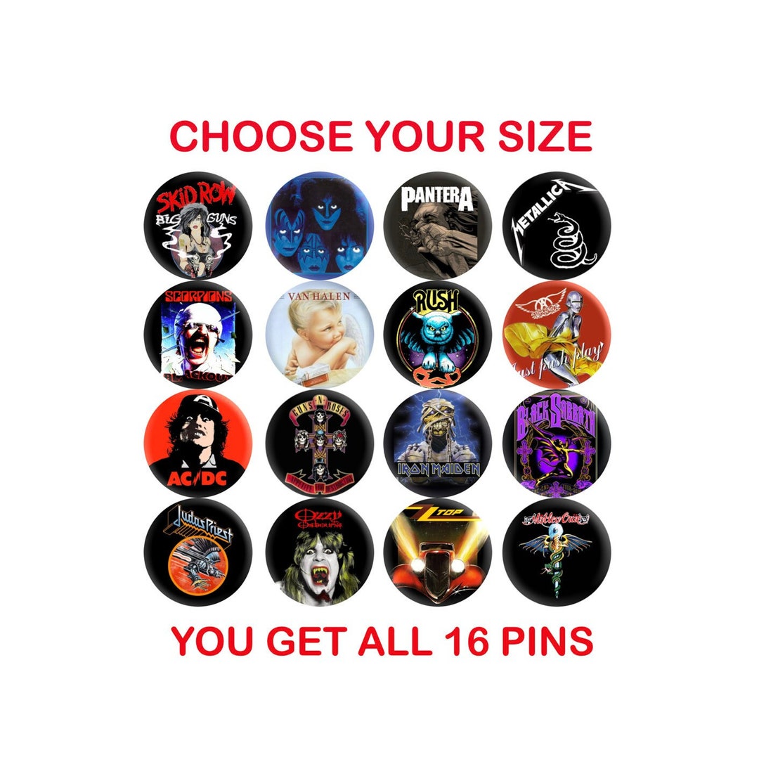 80's Hair Band 80's Metal Rock Band Pinback Buttons Set of 16 Pins, 80 ...