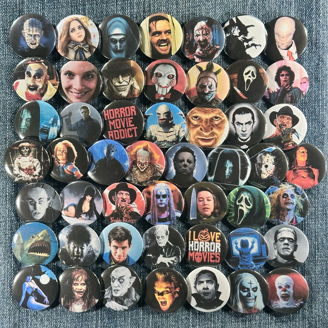 Horror Movie Halloween Pinback Buttons Set of 50 Pins, Monster Spooky ...