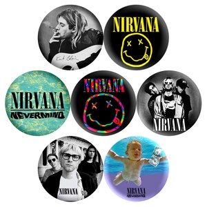 NIRVANA Kurt Cobain Pinback Buttons, 90's Alternative Rock Music ...