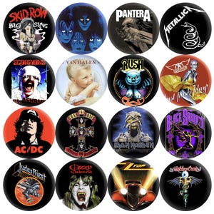 80's Music Hair Band Pinback Buttons Set of 16 Throwback Pins, Heavy ...