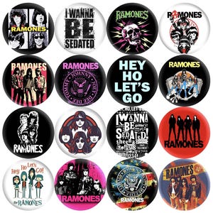 THE RAMONES 70's 80's Music Pinback Buttons Set of 16 Pins Classic Rock ...