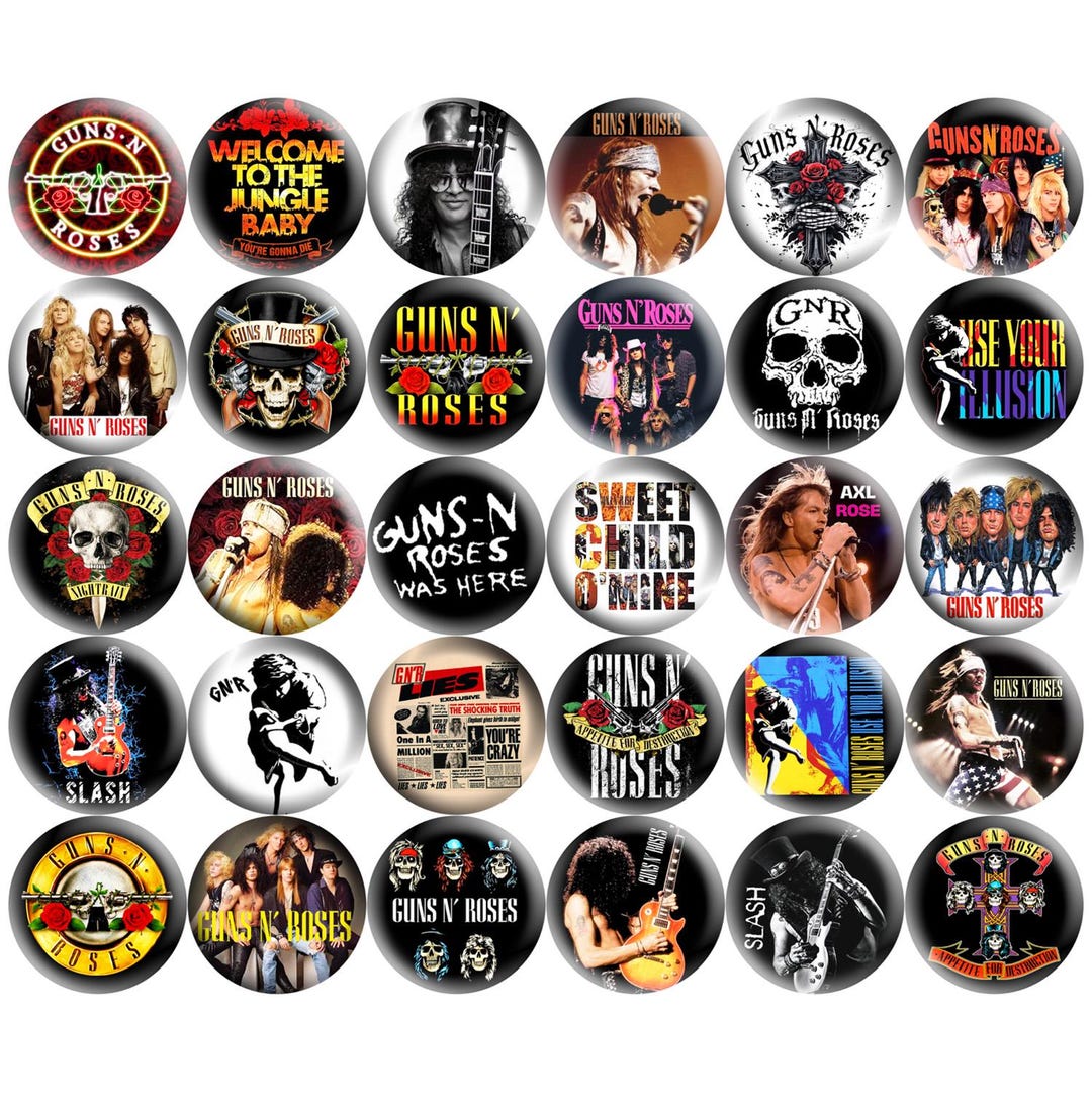 Guns N’ Roses Pinback Buttons Set of 30 Pins, 80s 90s Hard Rock Metal ...