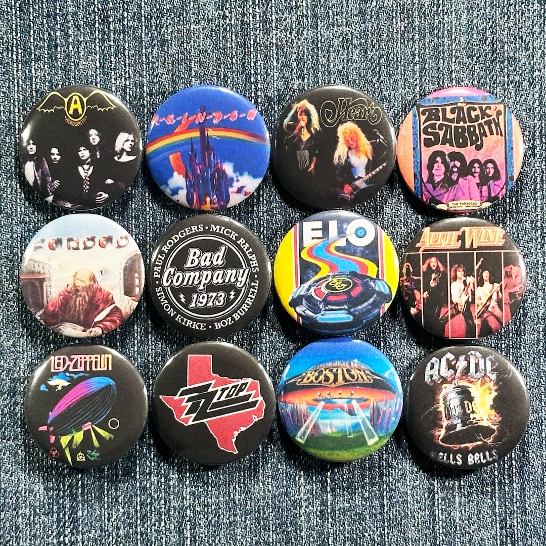 ARENA ROCK 70's Music Pinback Buttons Lot of 12 Pins, Stadium Classic ...
