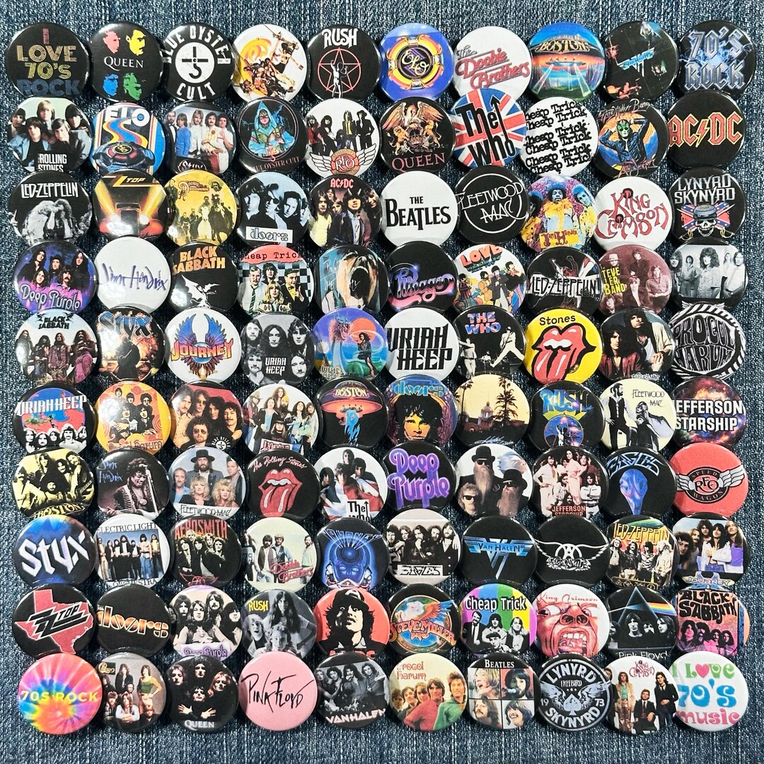 70's 80's Music Classic Rock Pinback Buttons Set of 100 Pins, Guitar ...