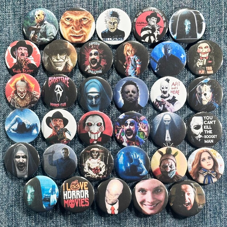 Horror Movie Character Pinback Buttons Set of 100 Pins, Halloween ...