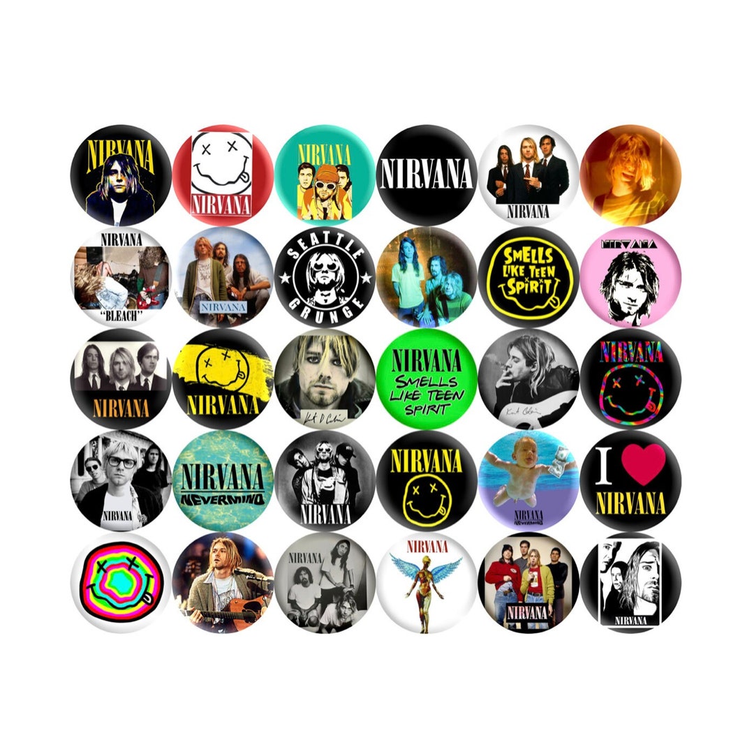 NIRVANA Kurt Cobain Pinback Buttons, 90's Alternative Rock Music ...