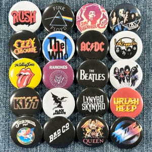 70's 80's Music Classic Rock Pinback Buttons Set of 20 Pins, Guitar ...