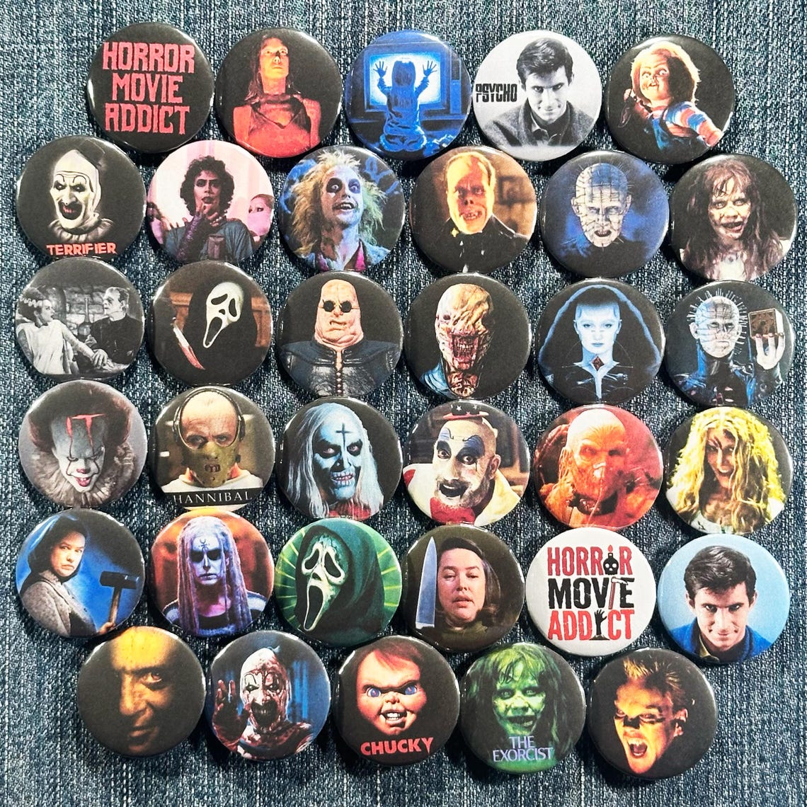 Horror Movie Character Pinback Buttons Set of 100 Pins, Halloween ...