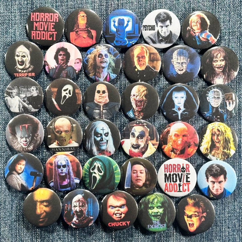 Horror Movie Character Pinback Buttons Set of 100 Pins, Halloween ...