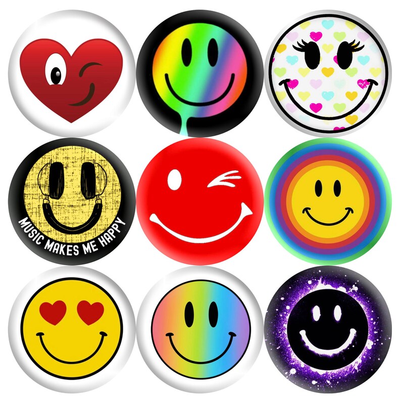 Happy Face Smiley Face Pinback Buttons Set of 36 Pins, Colorful Joyful ...