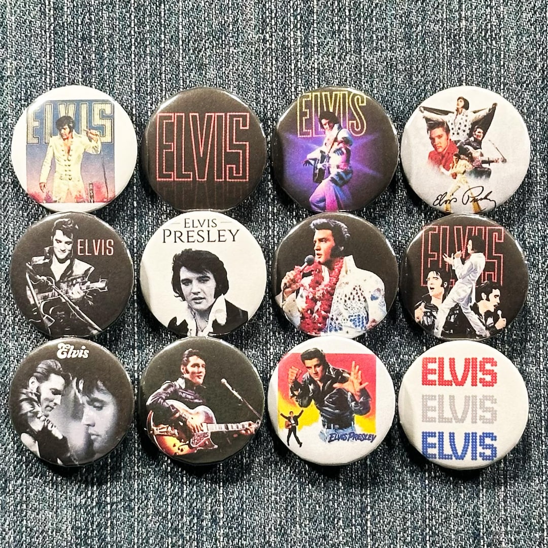 ELVIS PRESLEY 50s 60s 70s Music Pinback Buttons Lot of 12 Pins Classic ...