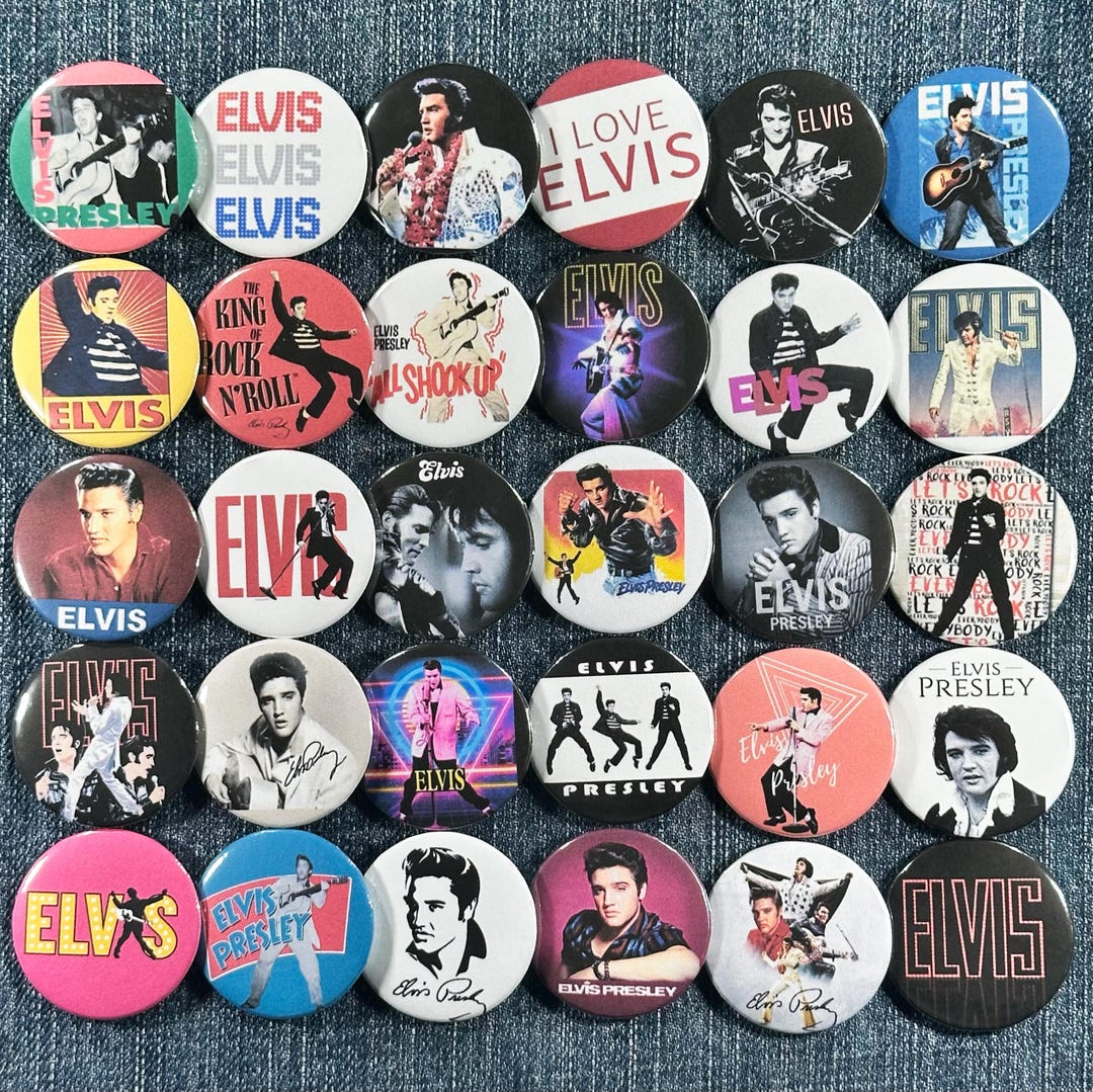 ELVIS PRESLEY 50s 60s 70s Music Pinback Buttons Set of 30 Pins Classic ...