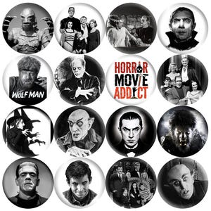 Horror Movie Halloween Pinback Buttons Set of 16 Pins, Monster Spooky ...