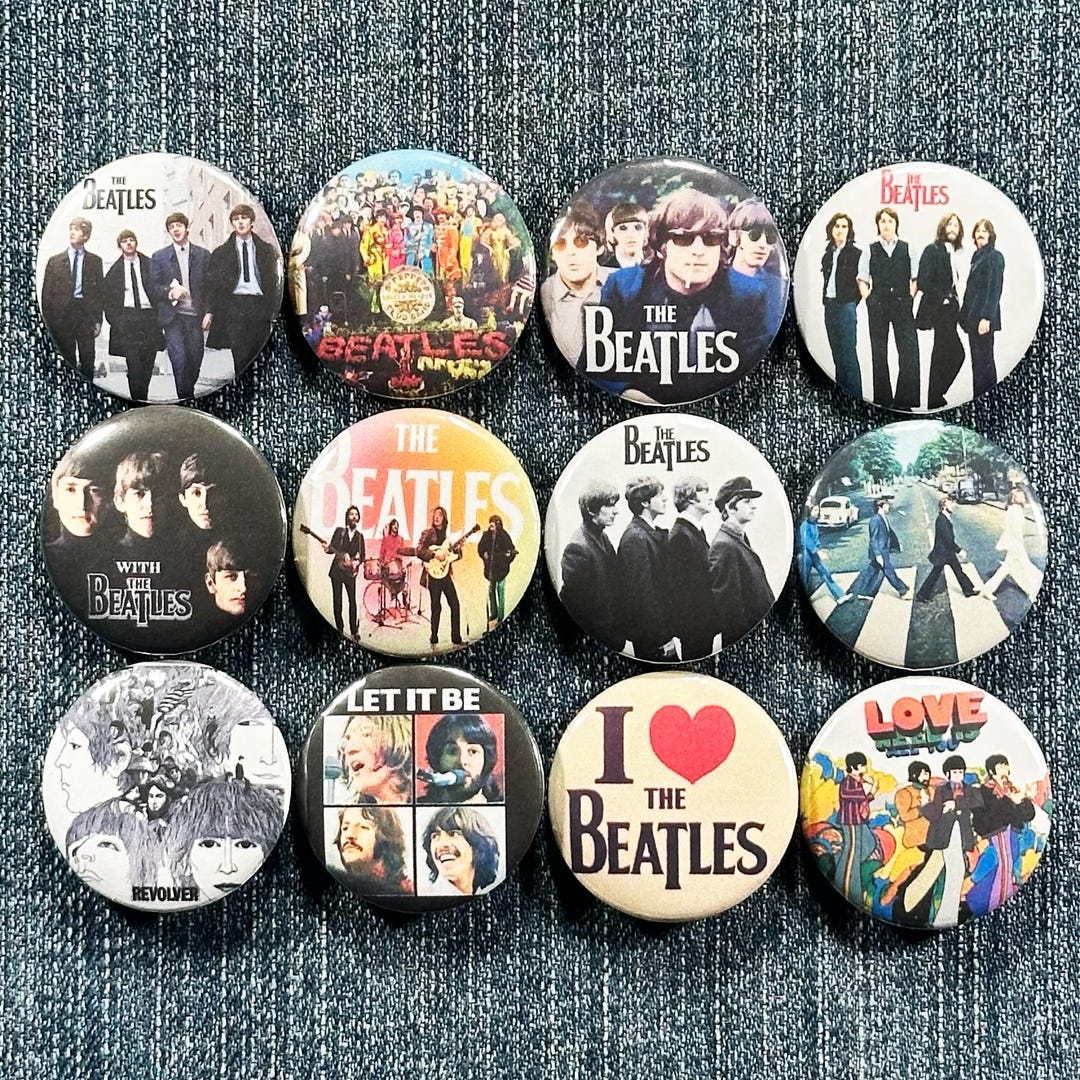 THE BEATLES 60s 70s Music Pinback Buttons Lot of 12 Pins Classic Pop ...