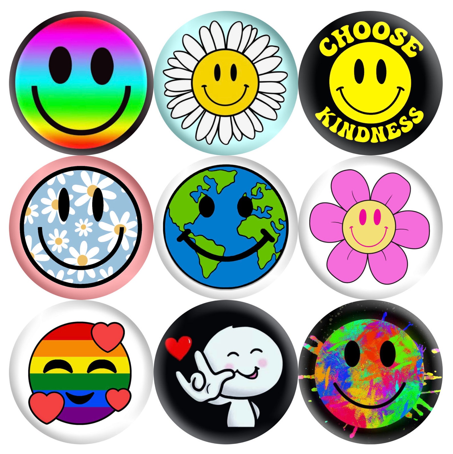 Happy Face Smiley Face Pinback Buttons Set of 36 Pins, Colorful Joyful ...