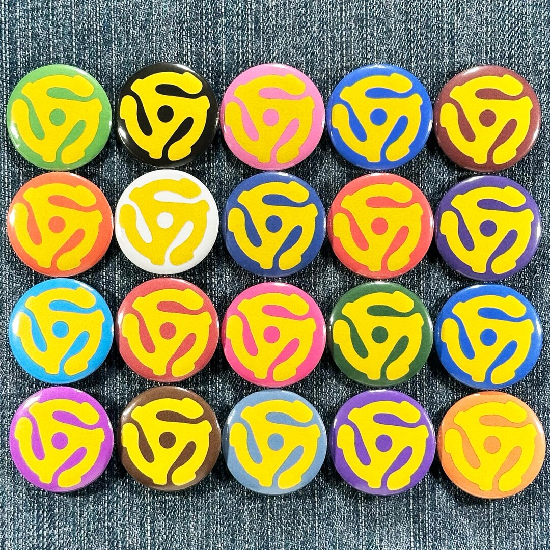 45 RPM Record Player Adapter Pinback Buttons Set of 16 Pins, Retro ...