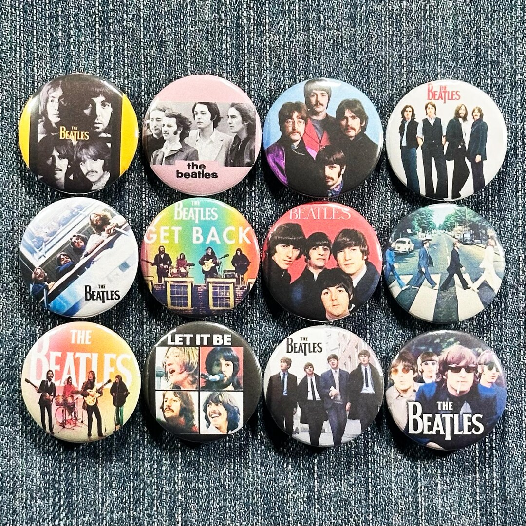 THE BEATLES 60s 70s Music Pinback Buttons Lot of 12 Pins Classic Pop ...