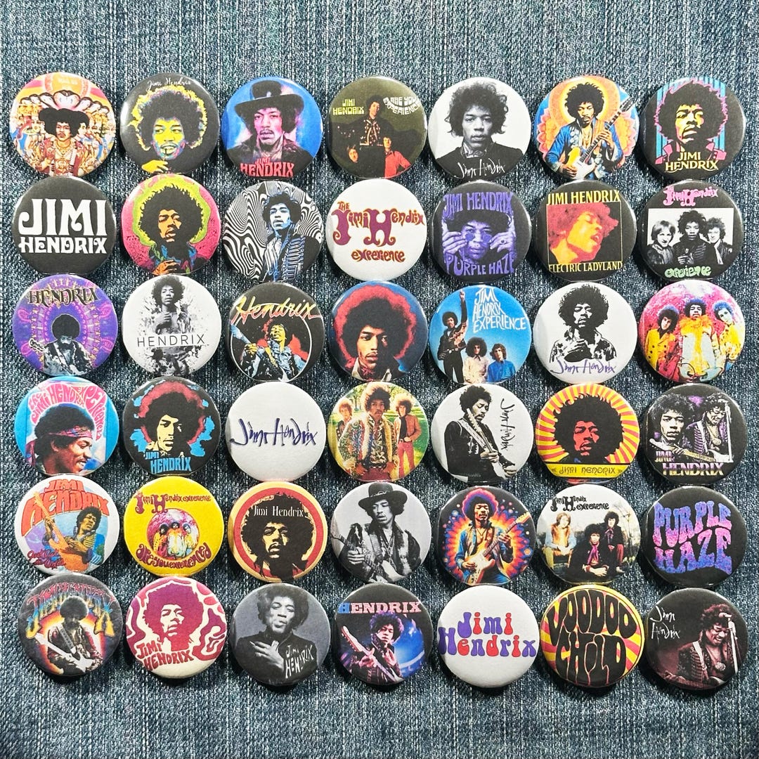 JIMI HENDRIX & the Experience 60's 70's Music Pinback Buttons Set of 42 ...