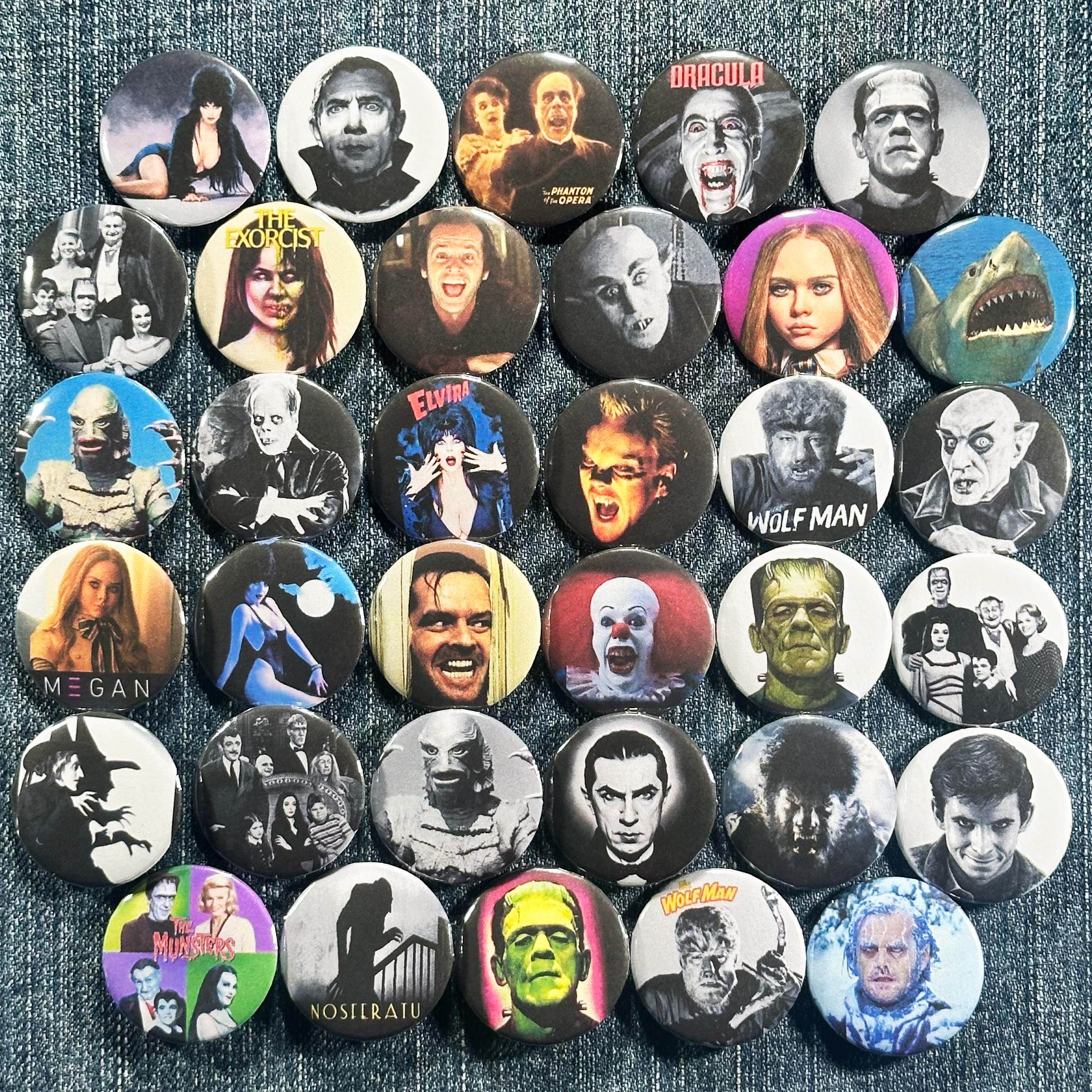 Horror Movie Character Pinback Buttons Set of 100 Pins, Halloween ...