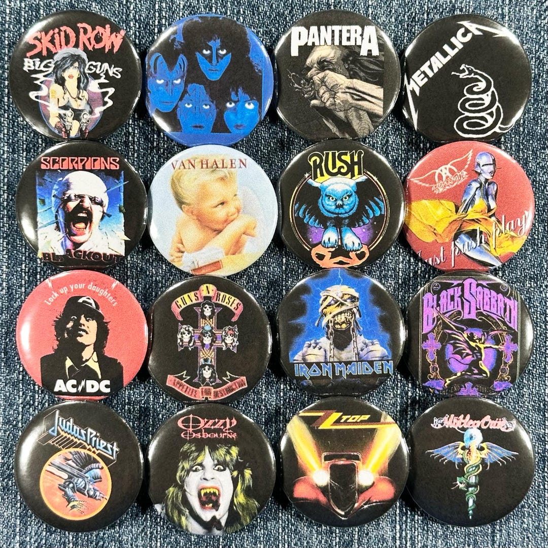 80's Music Hair Band Pinback Buttons Set of 16 Throwback Pins, Heavy ...