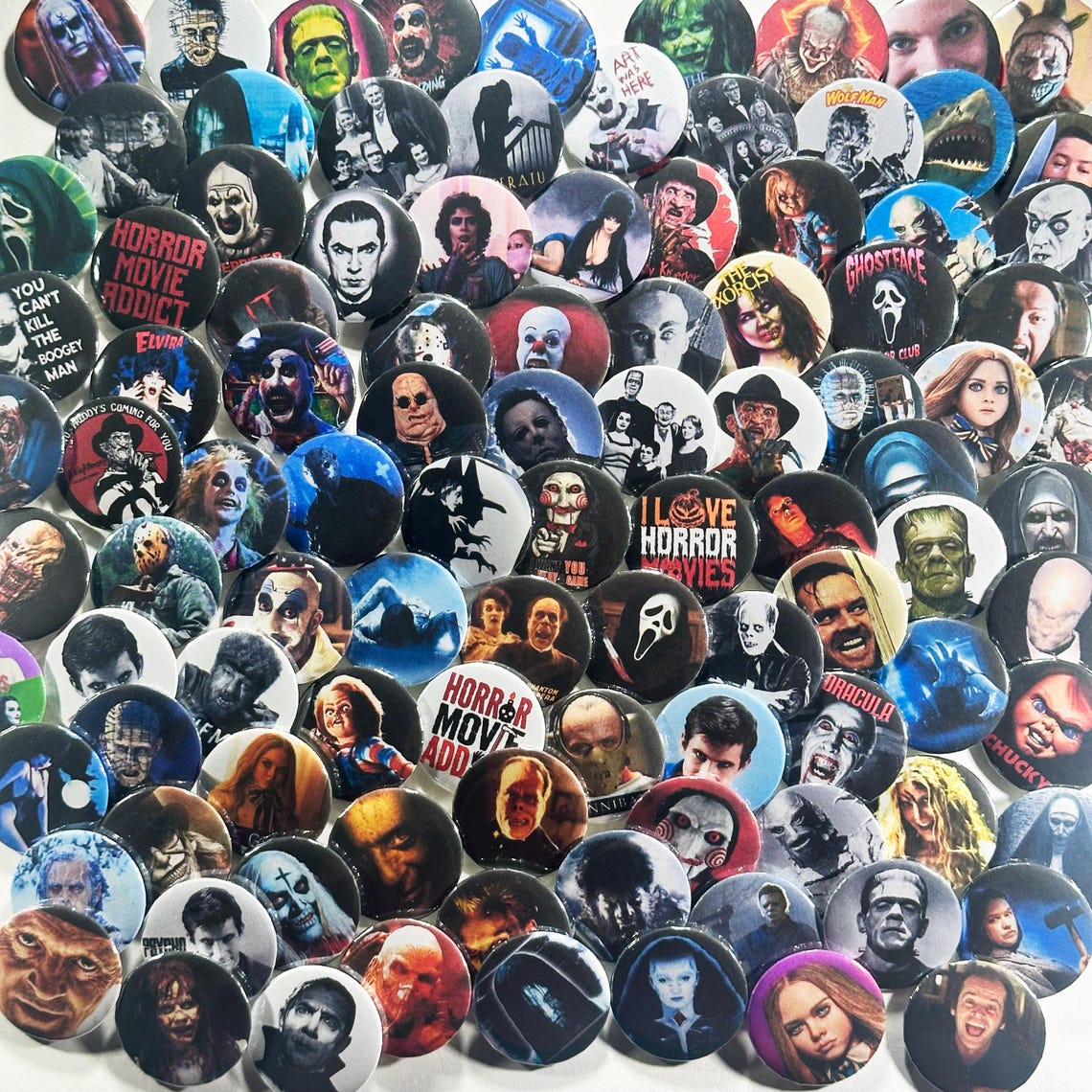 Horror Movie Character Pinback Buttons Set of 100 Pins, Halloween ...