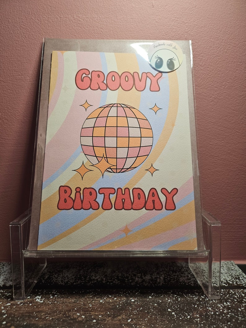 Handmade Birthday Greetings Card, Groovy, Retro, A5, 300gsm Hammered ...