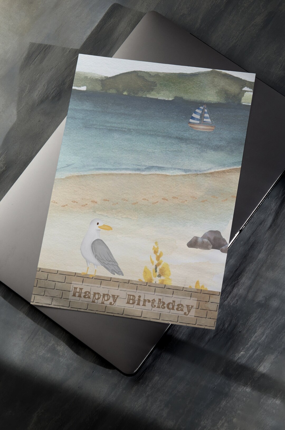 Handmade Birthday Card, Seaside, Seagull, A5, Textured, Hammered Card ...