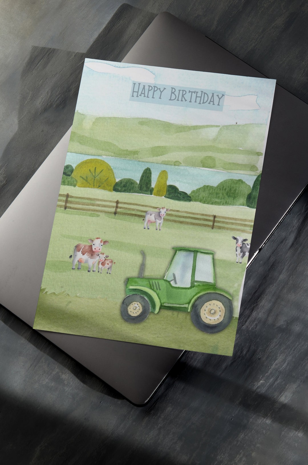 Handmade Birthday Card, Farm, Tractor, Cow, Sheep, Textured, Hammered ...