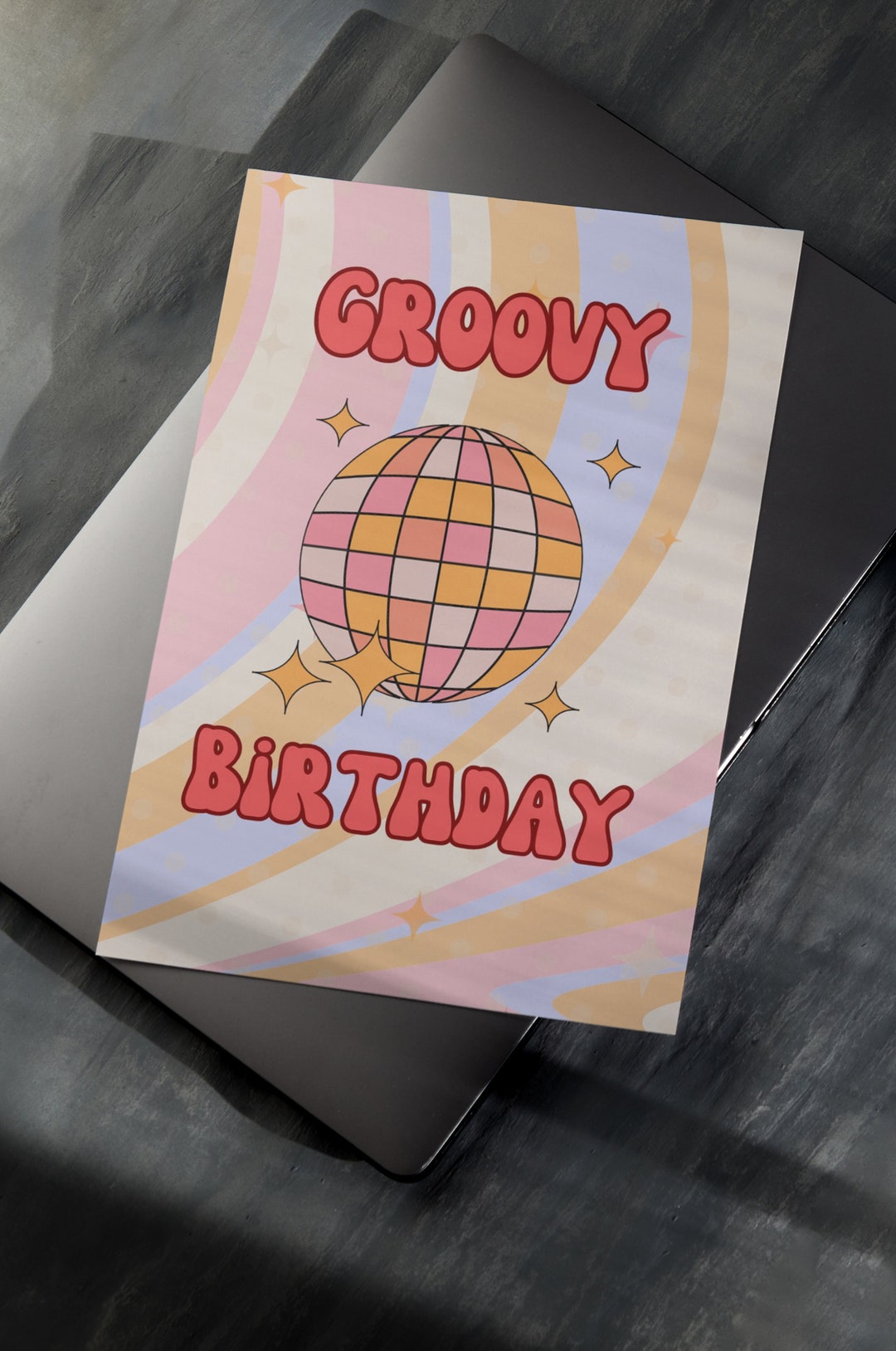 Handmade Birthday Greetings Card, Groovy, Retro, A5, 300gsm Hammered ...