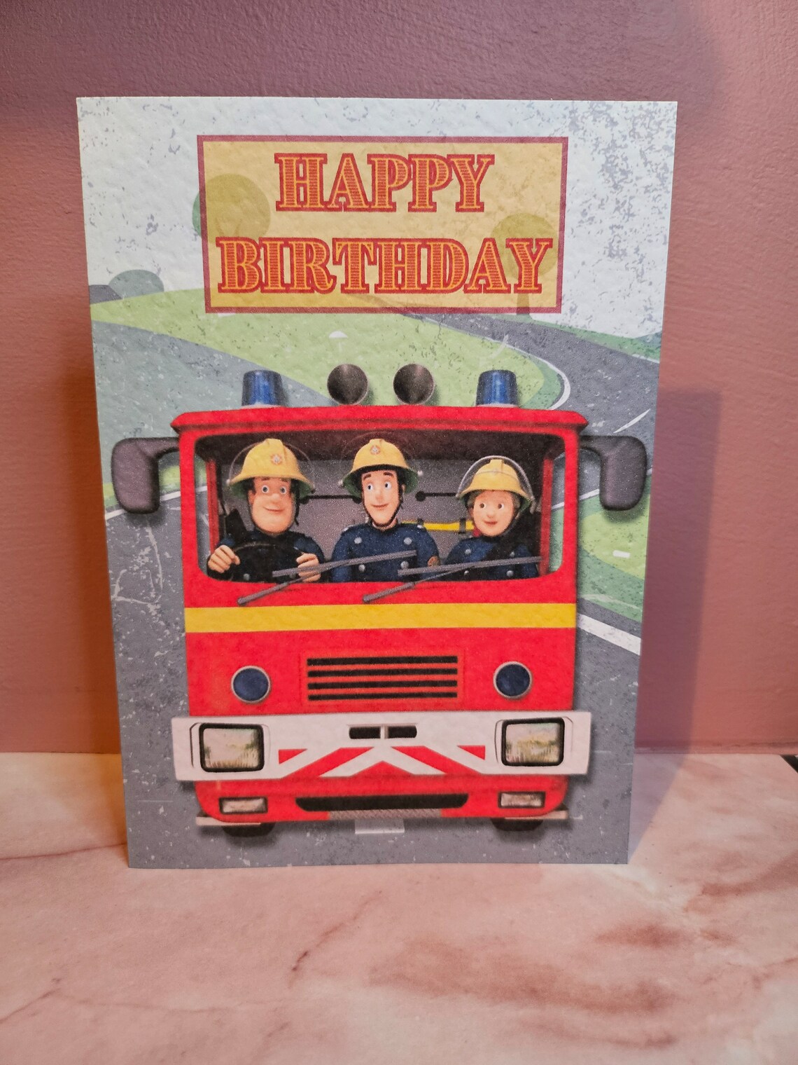 Handmade Birthday Greeting Card, Fireman Sam, Firefighters, Fire Engine ...