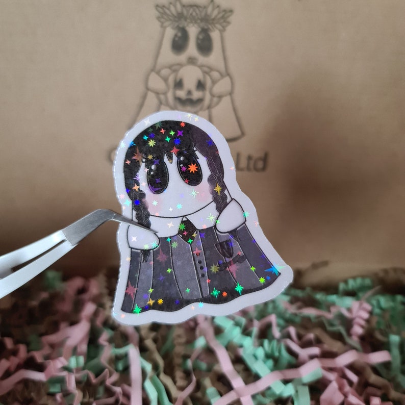 Holographic Girl Ghost Sticker, Wednesday Addams, Ghosts, Nevermore ...