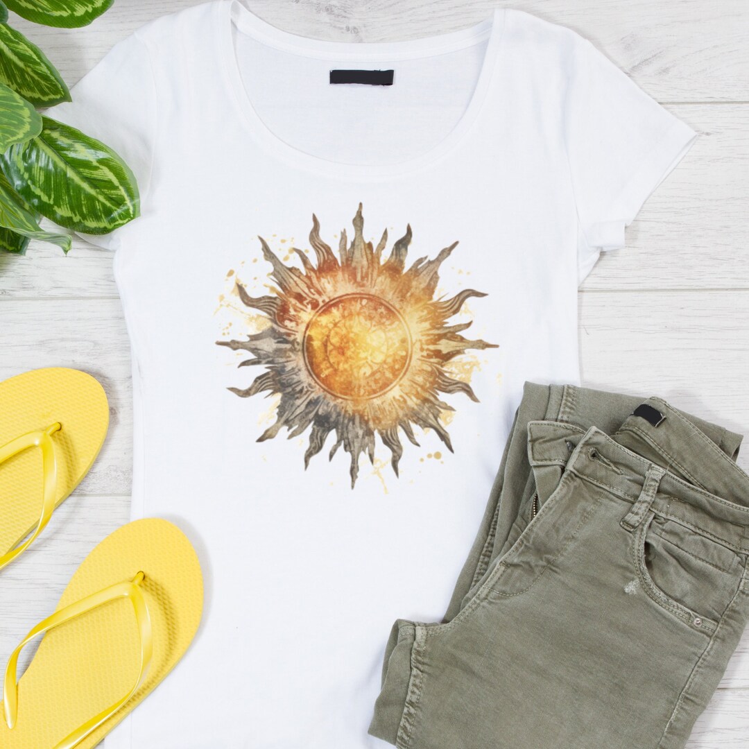 Exploding Sun Graphic T-shirt, Sunshine Tee, Yellow Rays of Sunbeam ...