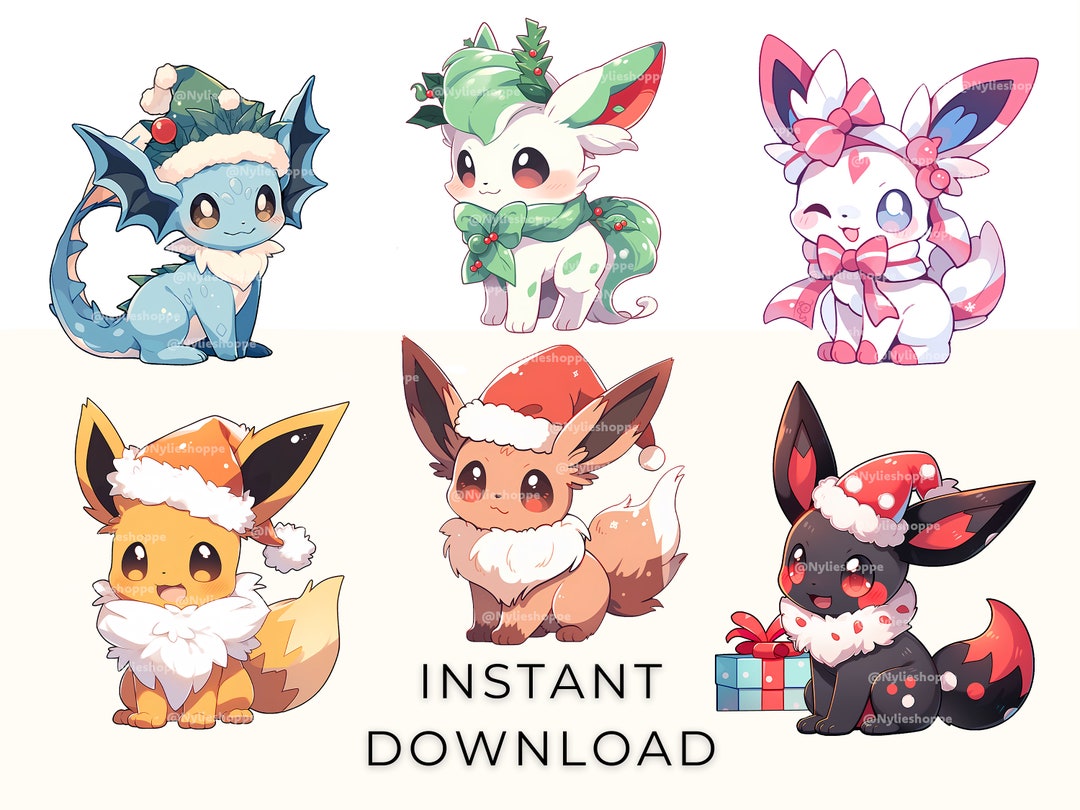 Christmas Eevee Evolution PNG Bundle, Pokemons Clipart, Pokemon Print ...