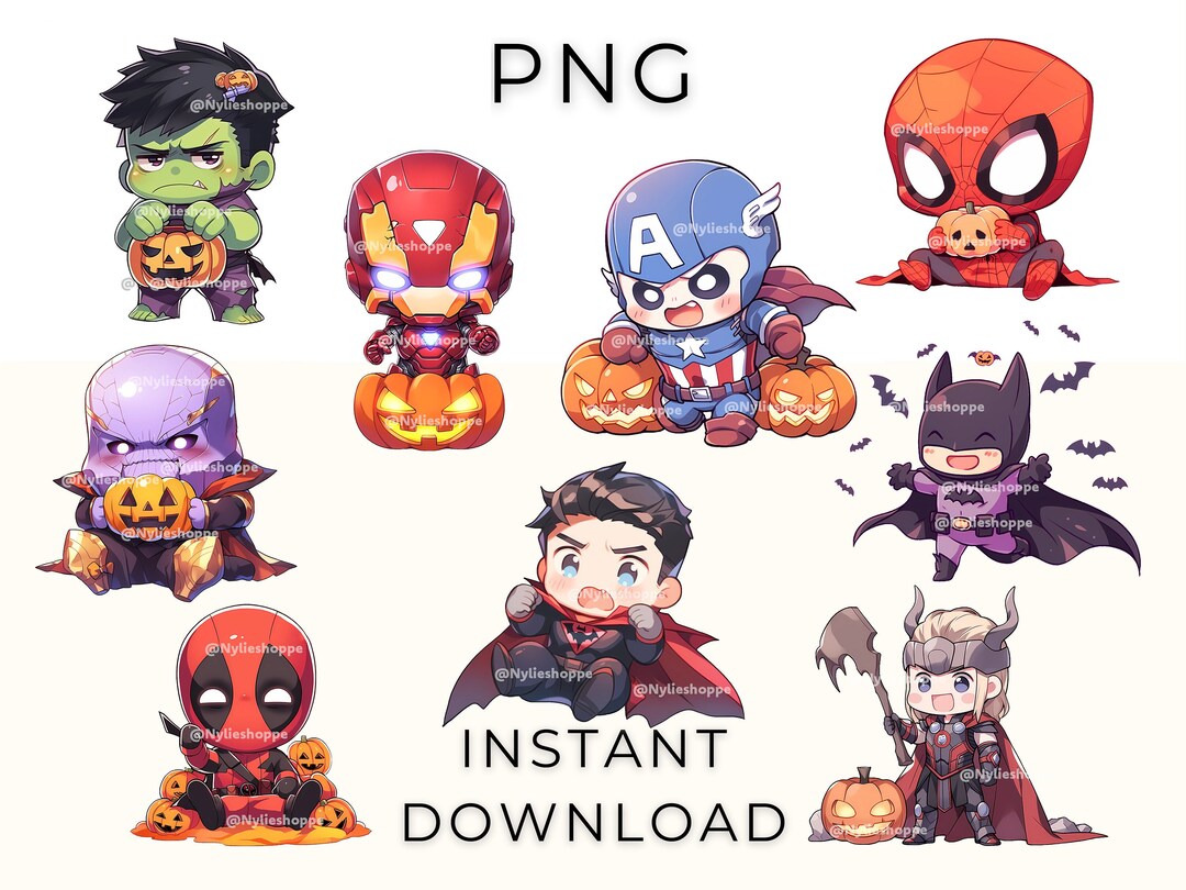 Superhero Halloween Clipart Transparent Files Sublimation - Etsy
