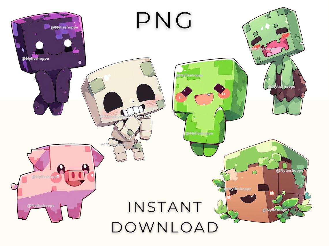 Cute Chibi Minecraft Pngs Printable Files, PNG Cut, Cutting Off, Prints ...