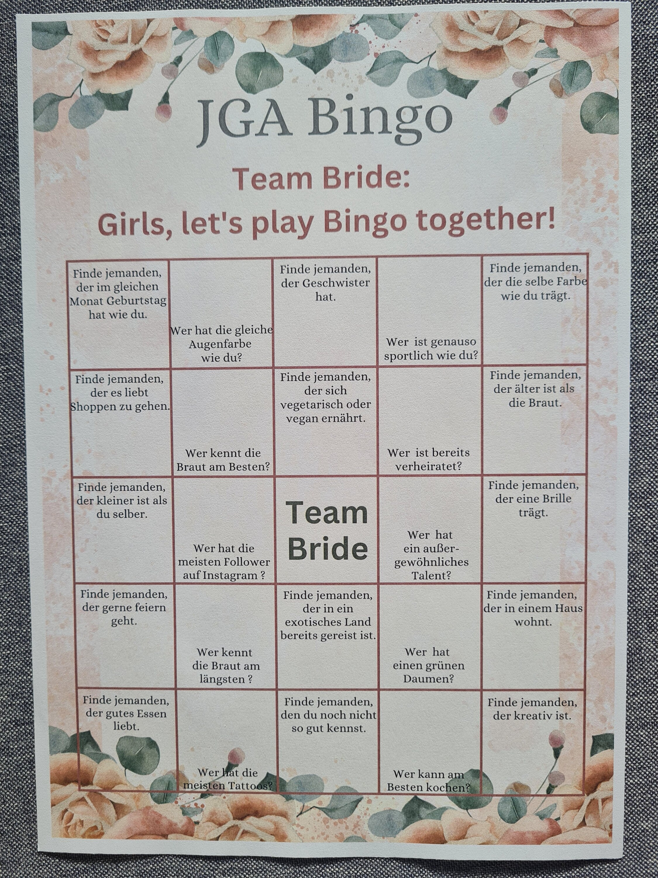 JGA Spiel Bingo . 4 Designs . PDF. digitaler Download . A4 Format . JGA ...