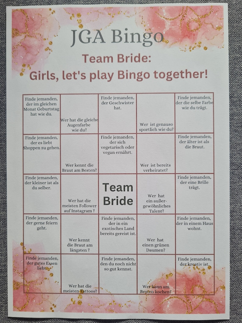 JGA Game Bingo . 4 Designs . PDF. Digital Download . A4 Format . JGA ...