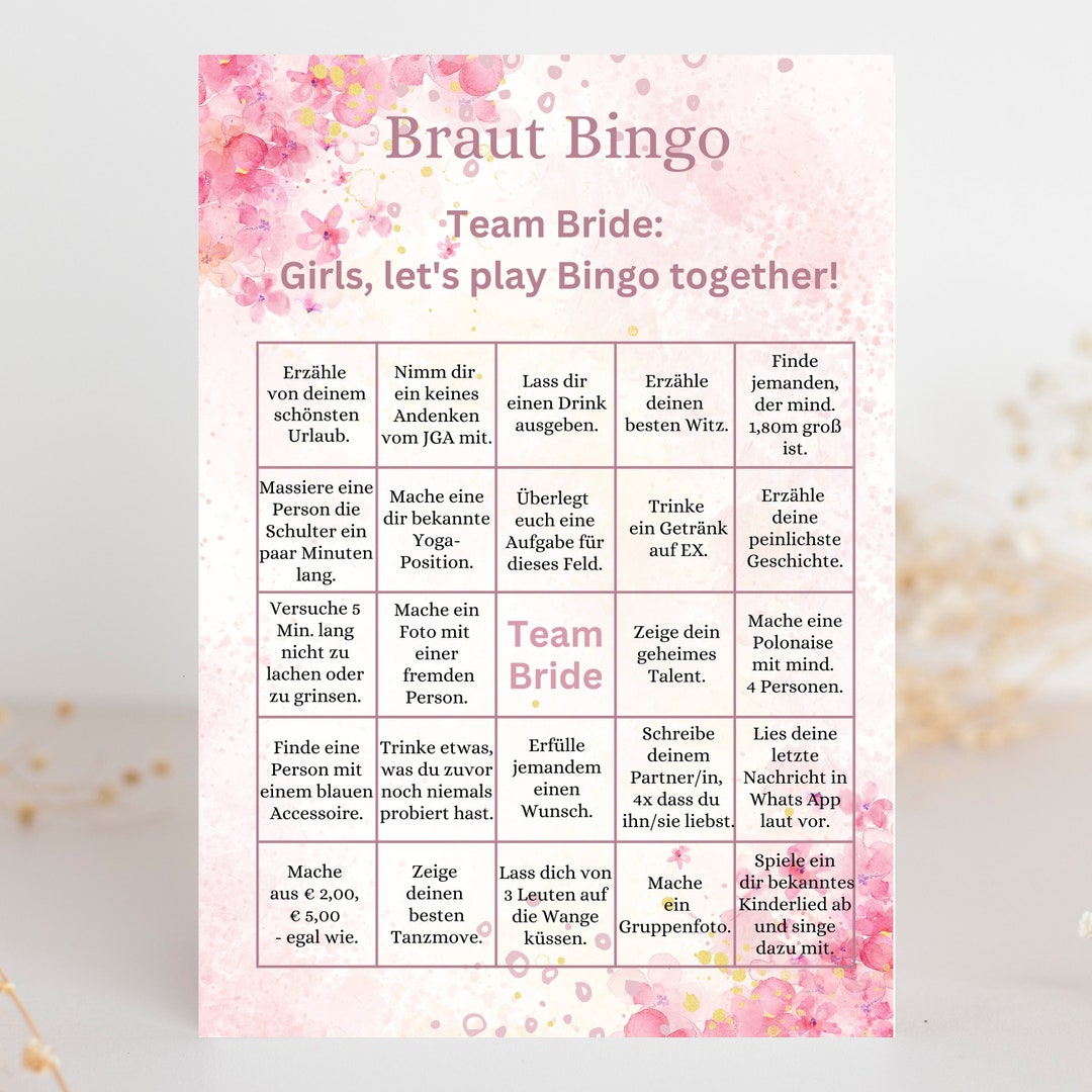 JGA Spiel Braut Bingo . PDF. digitaler Download . A4 Format . JGA ...