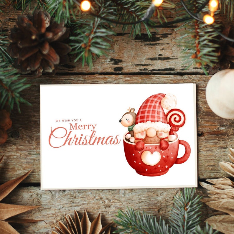 Printable Gnome Christmas Cards. Set of 5. Folding Card. Gift Idea ...