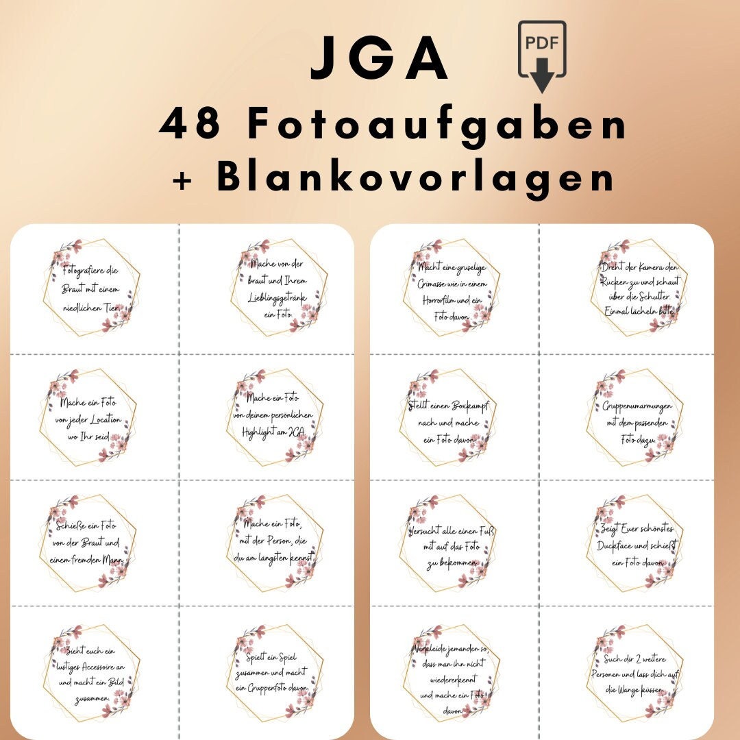 JGA Game Photo Tasks . 48 Tasks 32 Blank Cards . Photo Game . Photo ...
