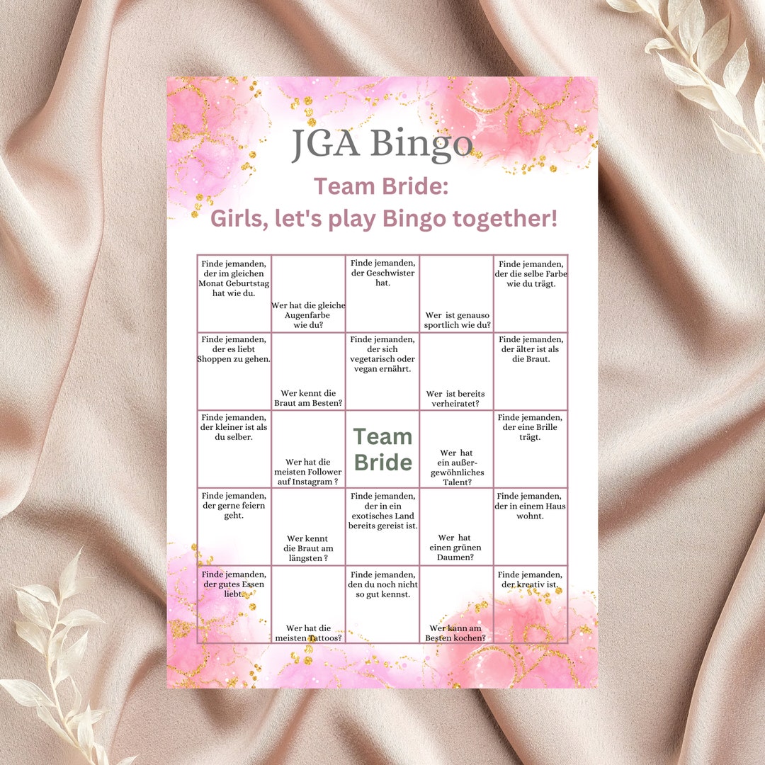 JGA Spiel Bingo . 4 Designs . PDF. digitaler Download . A4 Format . JGA ...
