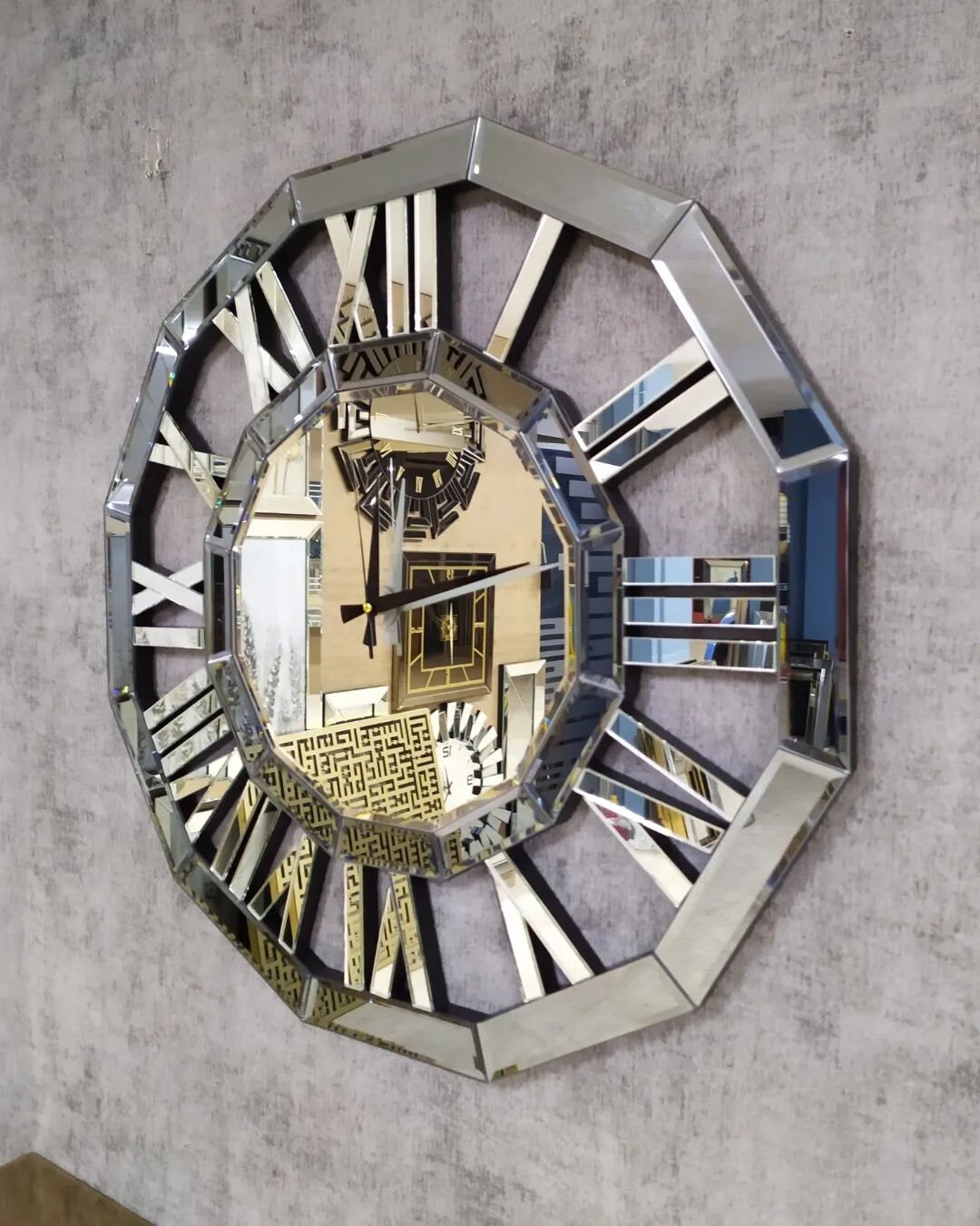 Silver Circle Mirror Wall Clock, Mirror Wall Clock, Wall Art With Clock ...