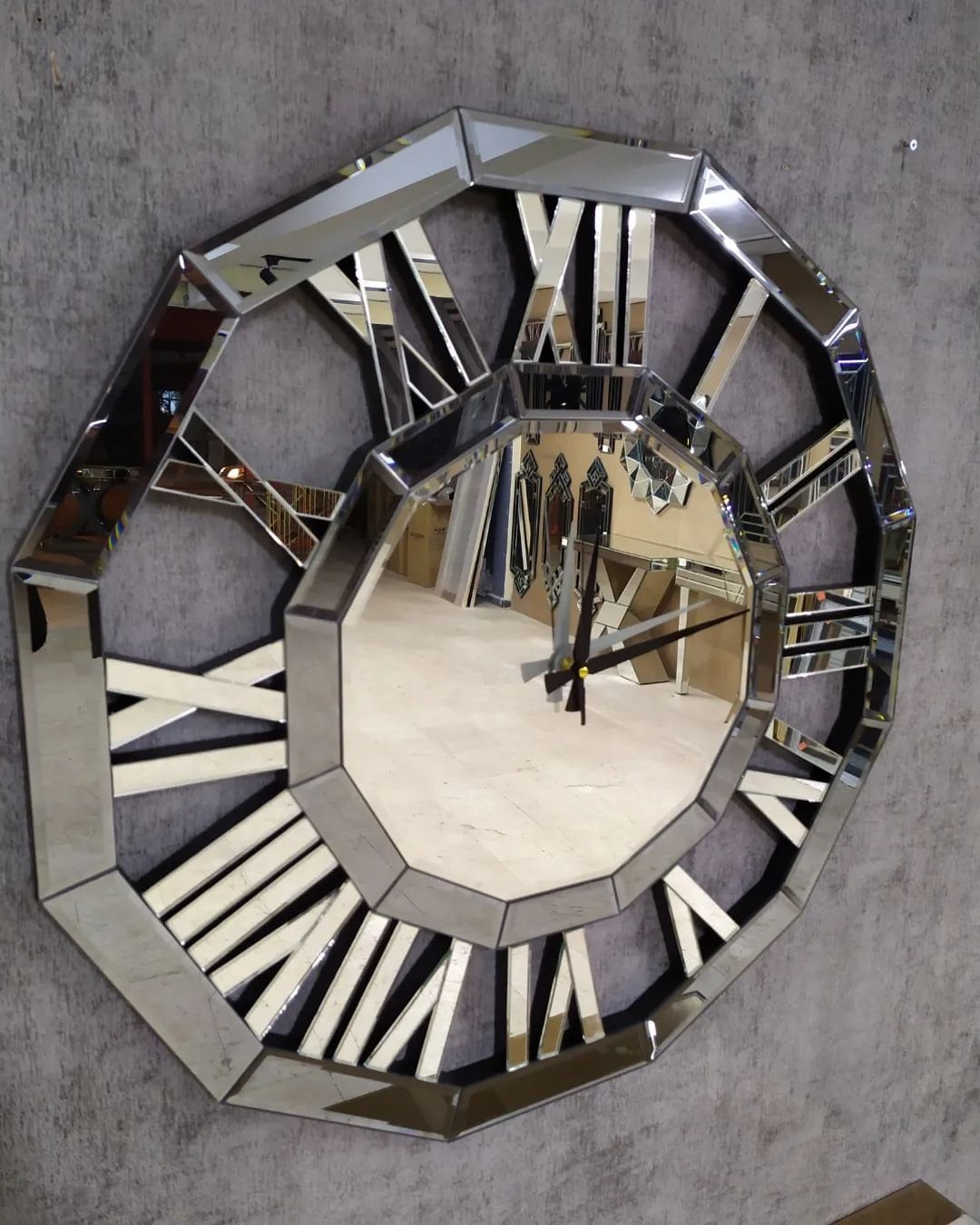 Silver Circle Mirror Wall Clock, Mirror Wall Clock, Wall Art With Clock ...