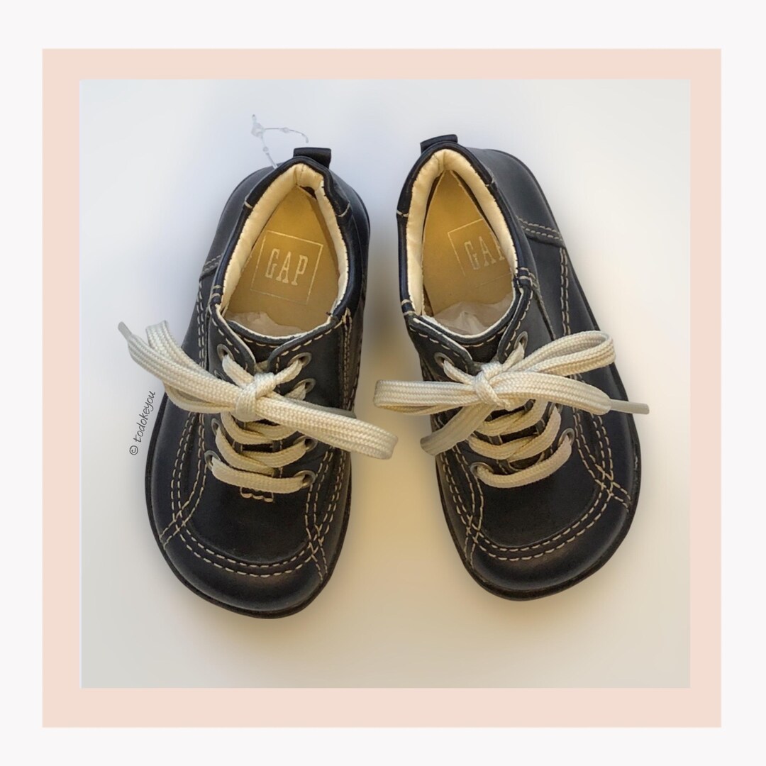 Y2k Baby Gap Leather Shoes, True Vintage Navy Blue Lace up Boots With ...