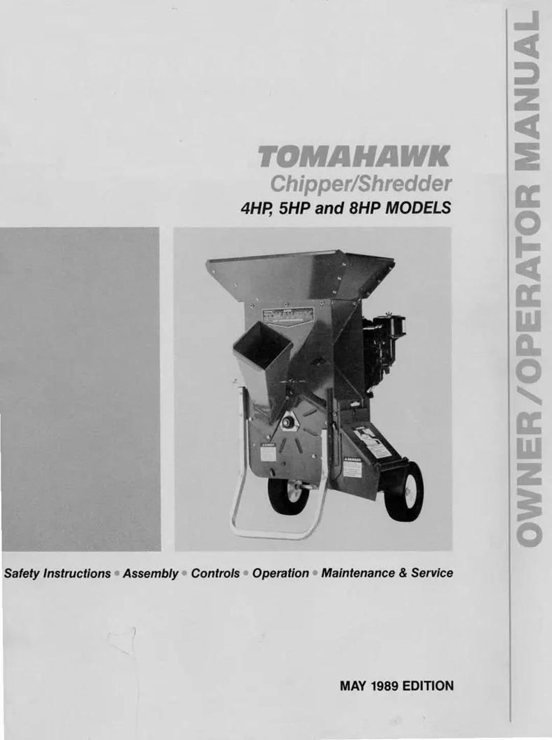 1989 Owner Operator Manual Tomahawk Chipper Shredder 4, 5, 8HP - Etsy