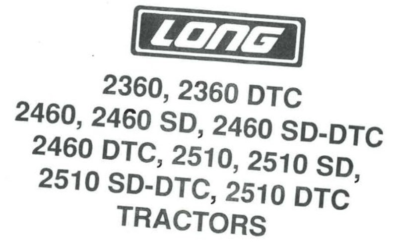 2360 2460 2510 Tractor Service PARTS Manual 2360 2460 2510 Long Tractor ...