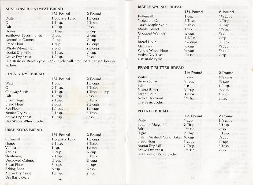 6200 Bread Machine Recipes & Operator Instruction Maint Manual Bakers ...