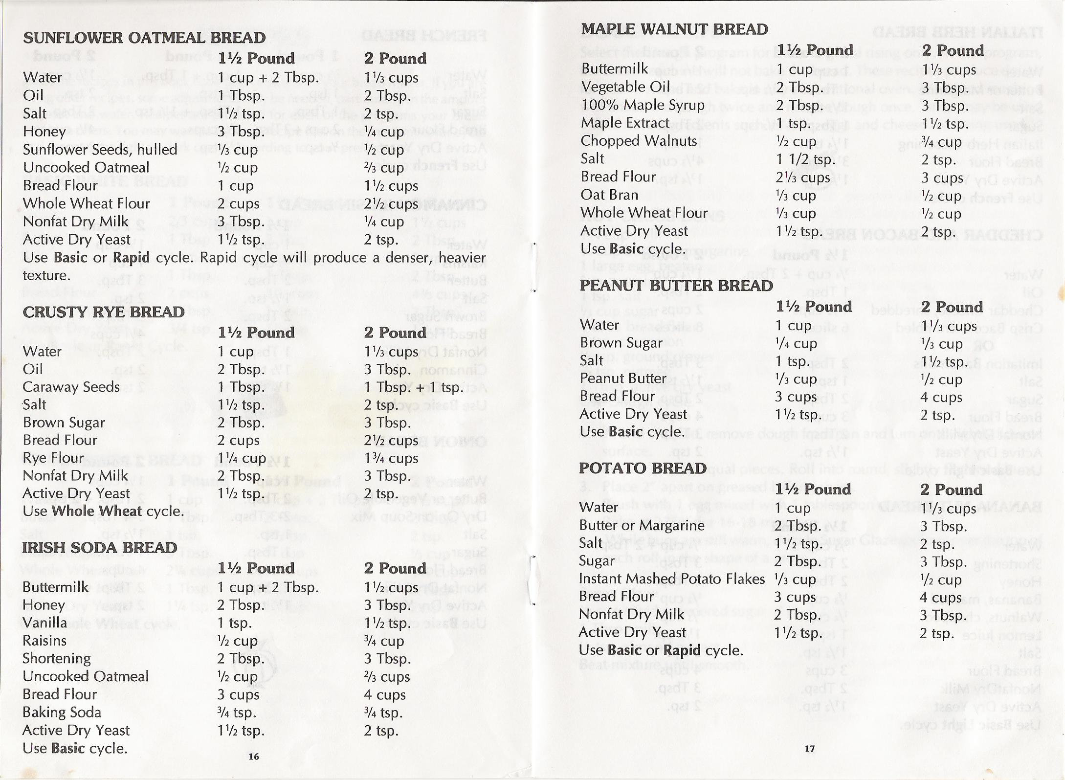 6200 Bread Machine Recipes & Operator Instruction Maint Manual Bakers ...