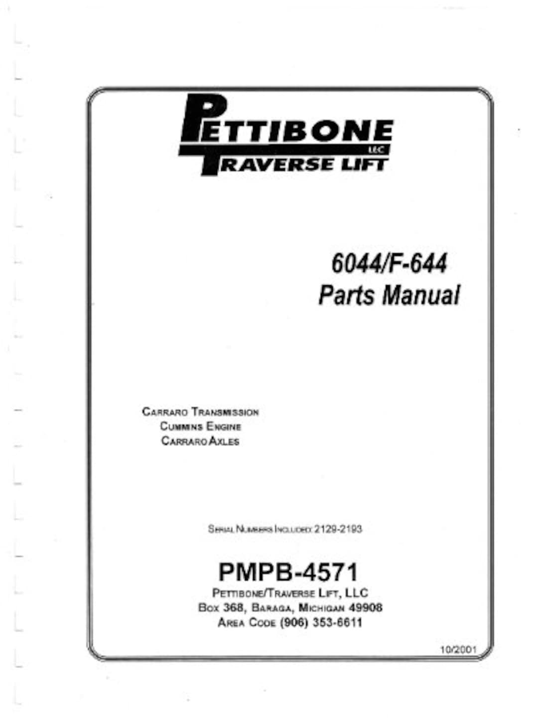 44 Forklift Service Parts Manual Pettibone Traverse 6044 & F-644 - Etsy